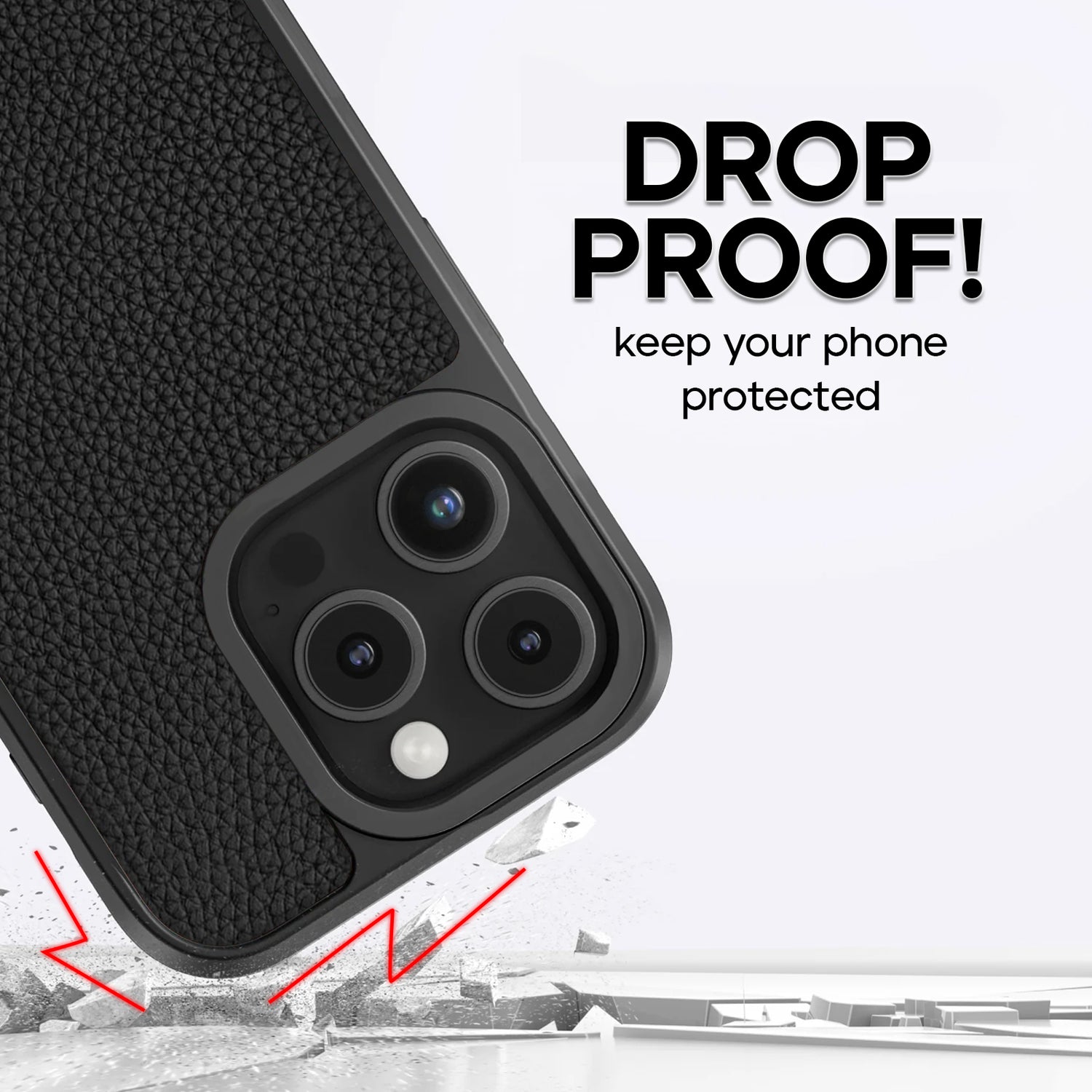 Adreama Vegan Leather Shockproof iPhone 16 Pro Black Phone Case