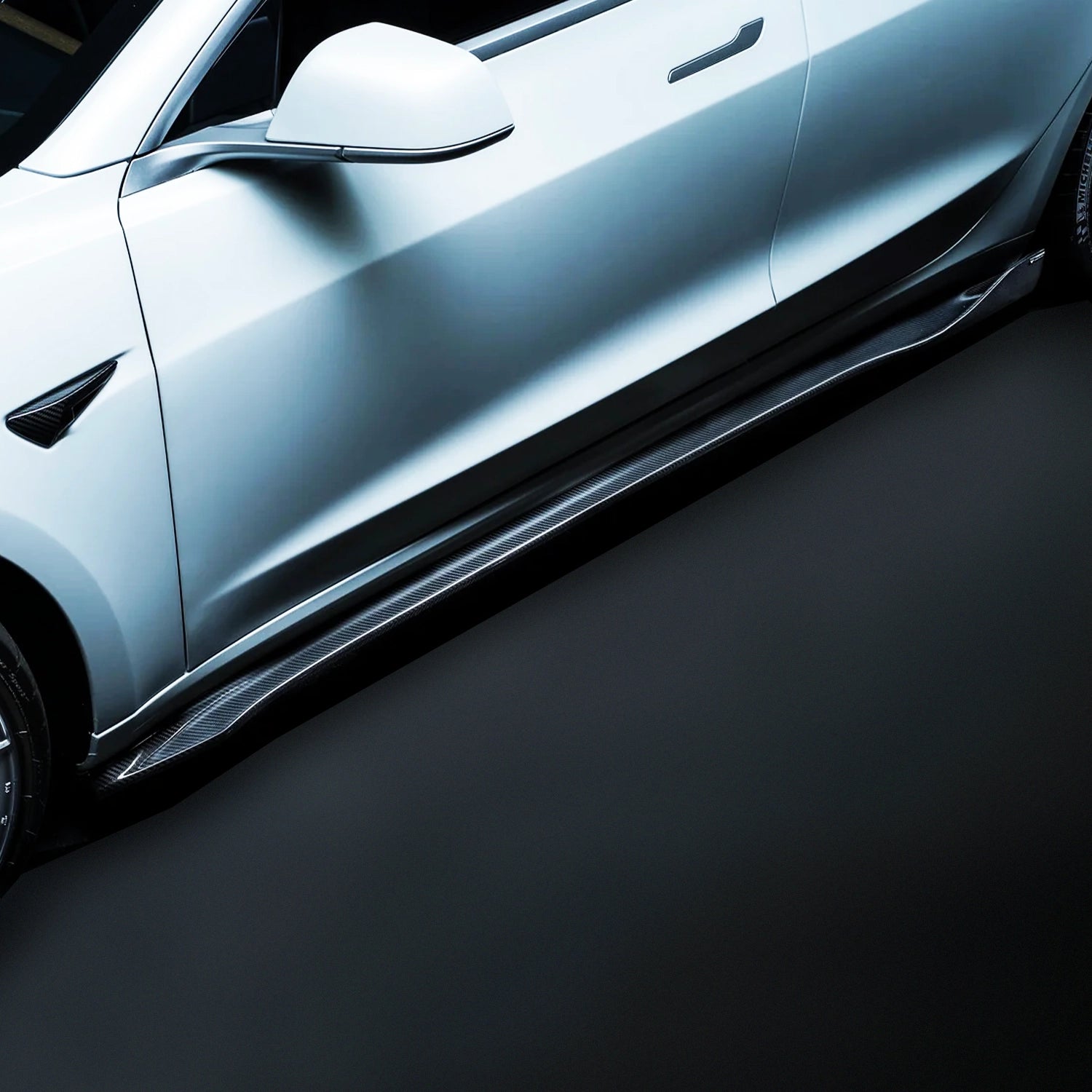 Tesla Model 3 Carbon Fibre Side Skirts - V Style | Aderama